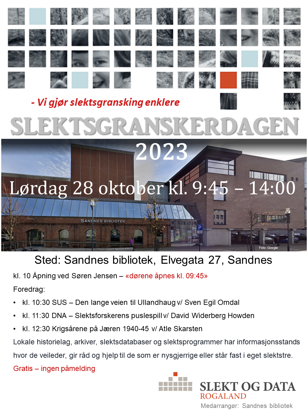 Slektsgranskerdag Lørdag 28. oktober 2023 kl 10-14 | Slekt og Data